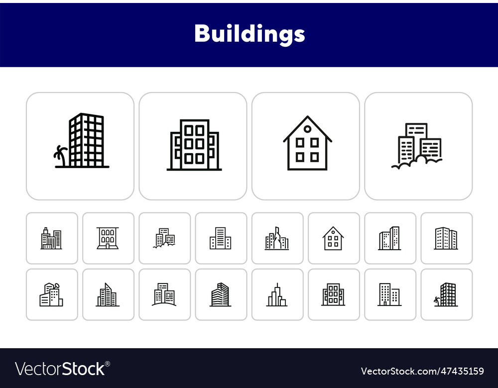 Buildings line icon set Royalty Free Vector Image