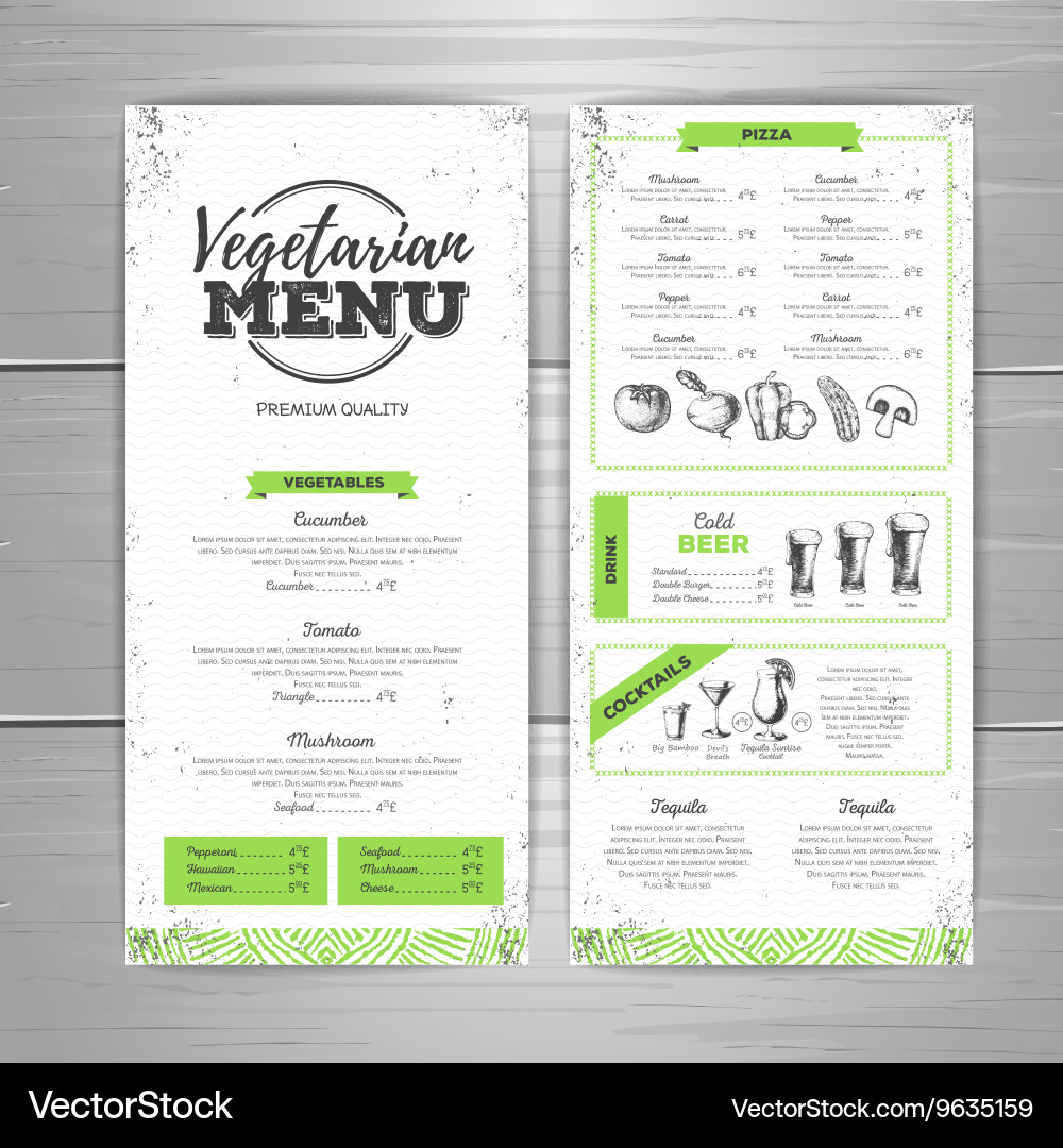 Vintage vegetarian menu design Royalty Free Vector Image
