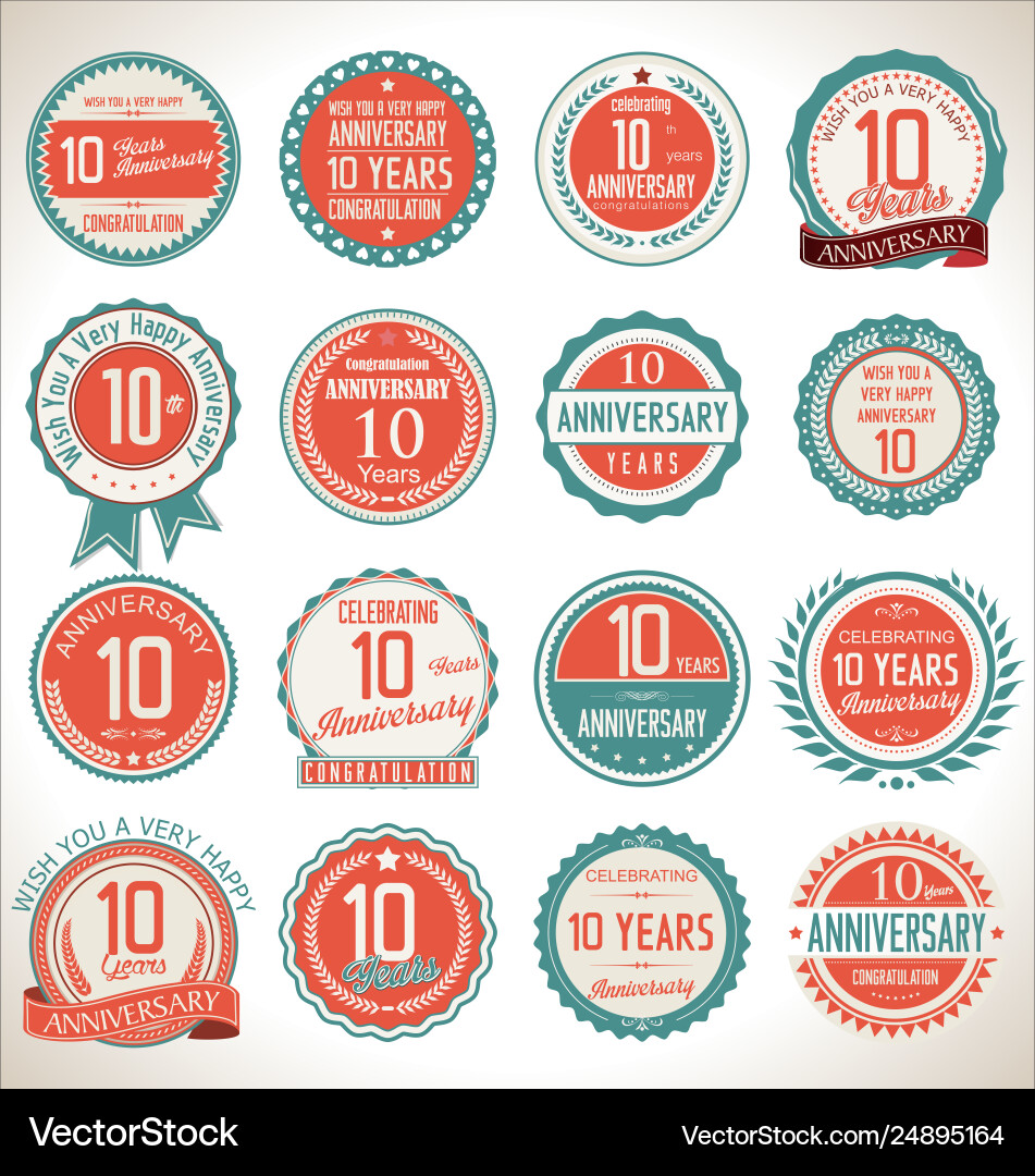 Anniversary retro badges 10 years Royalty Free Vector Image