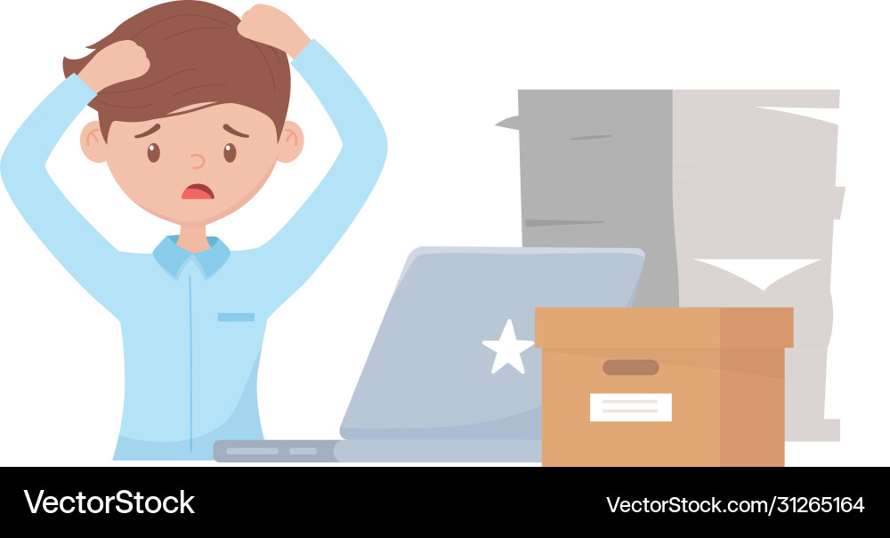 Stress at work worried employee working many Vector Image