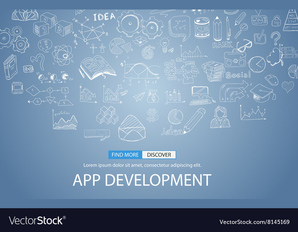 App development concept background with doodle Vector Image