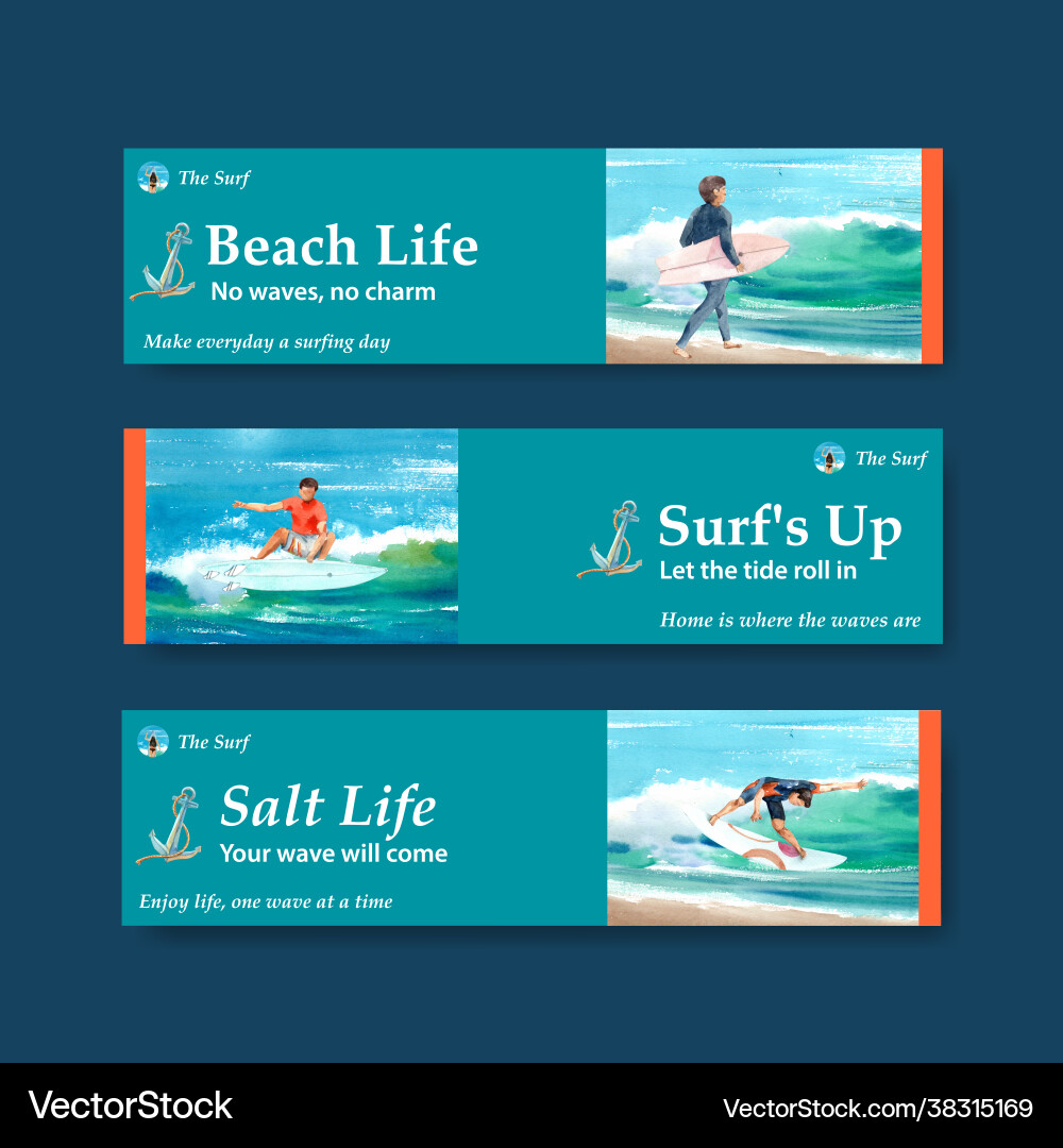 Banner template with surfboards at beach design Vector Image