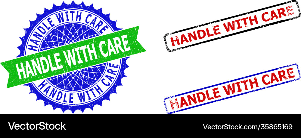 Handle with care rosette and rectangle bicolor Vector Image