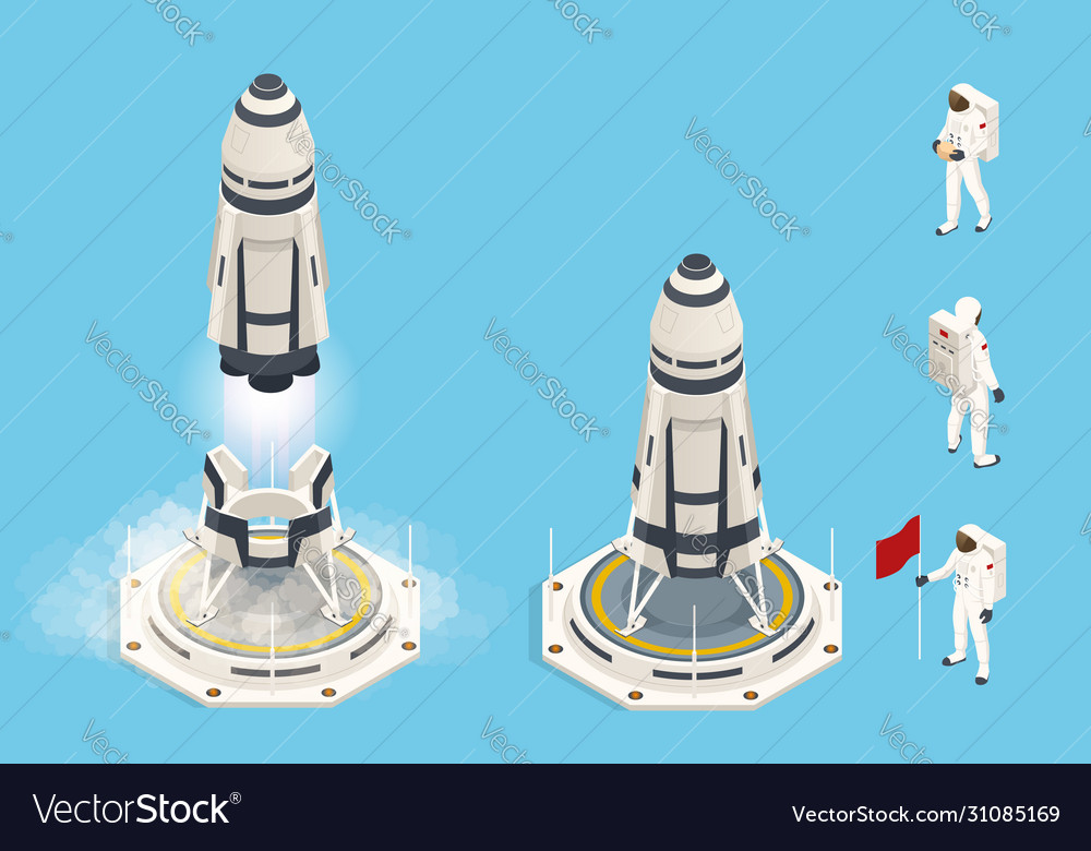 Isometric set elements space rocket or shuttle Vector Image