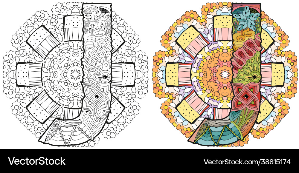 Mandala with letter j for coloring Royalty Free Vector Image