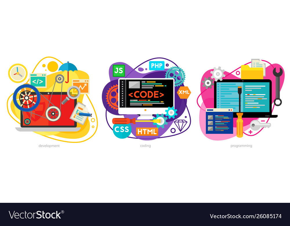 Programming Development And Coding Trendy Concept Vector Image