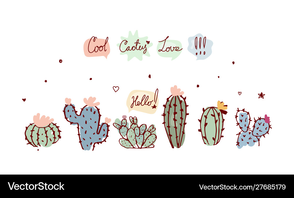 Banner with cacti and words in speech bubbles Vector Image