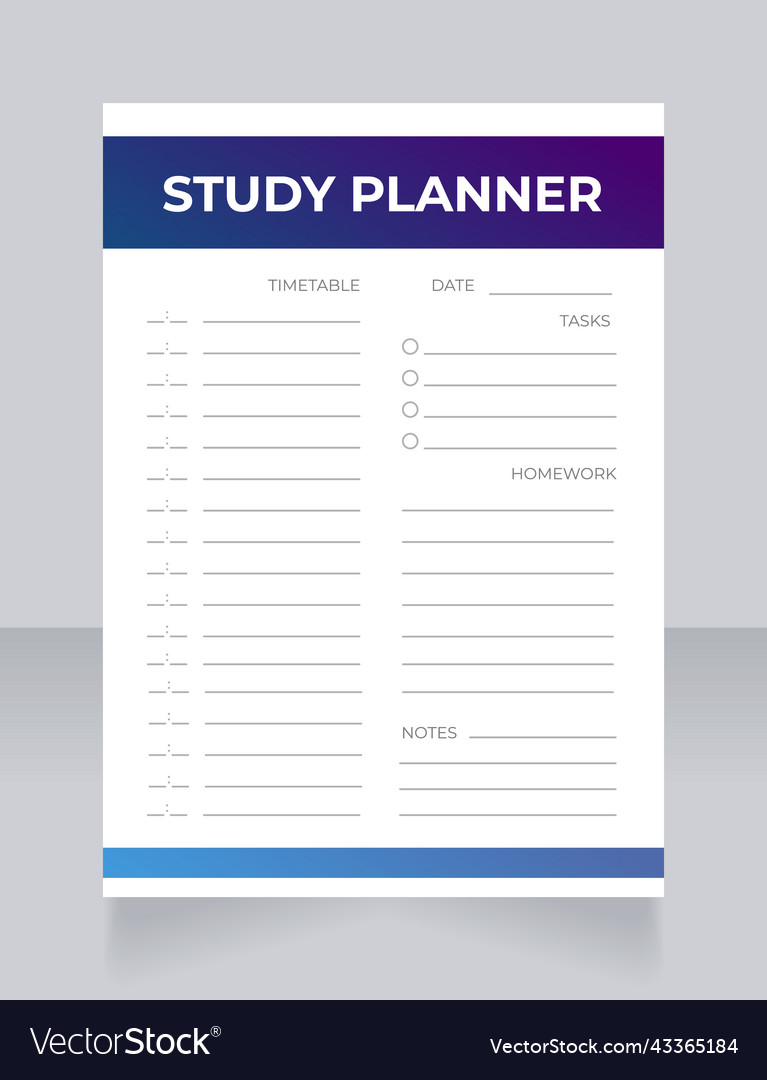Study planner worksheet design template Royalty Free Vector