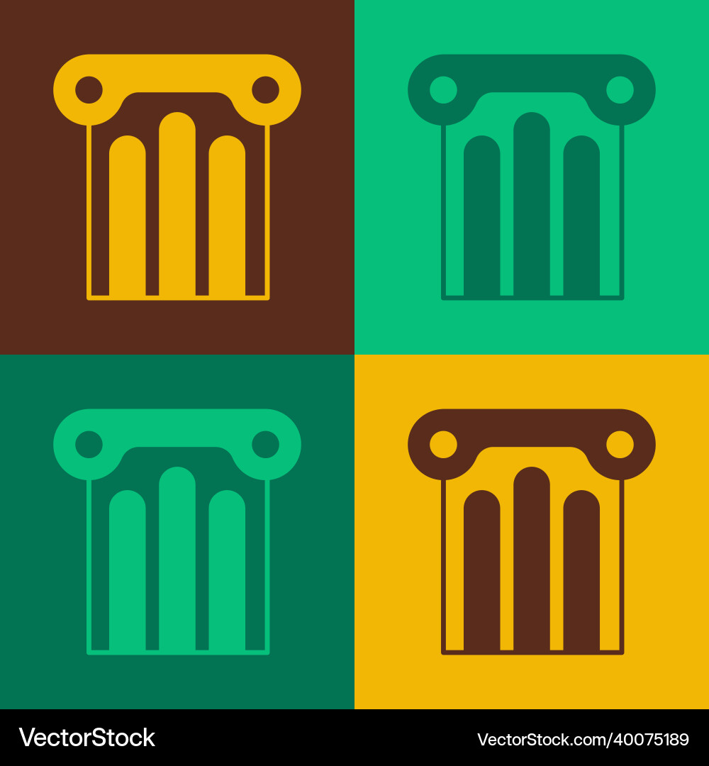 Pop art ancient column icon isolated on color Vector Image