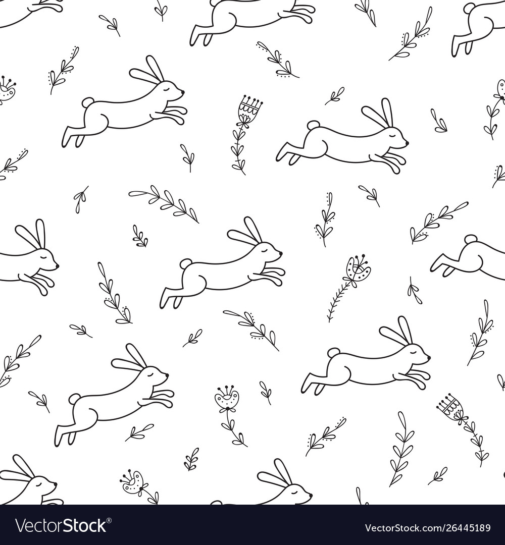 Rabbit line seamless pattern Royalty Free Vector Image