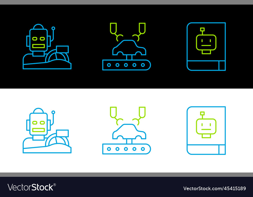 Set line user manual robot humanoid driving car Vector Image Set line user manual robot humanoid driving car Vector Image