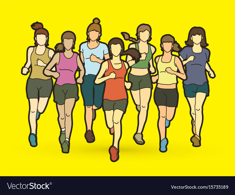 Women running marathon runners Royalty Free Vector Image