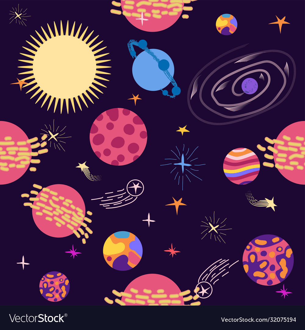 Seamless outer space ufo rocket science kids Vector Image