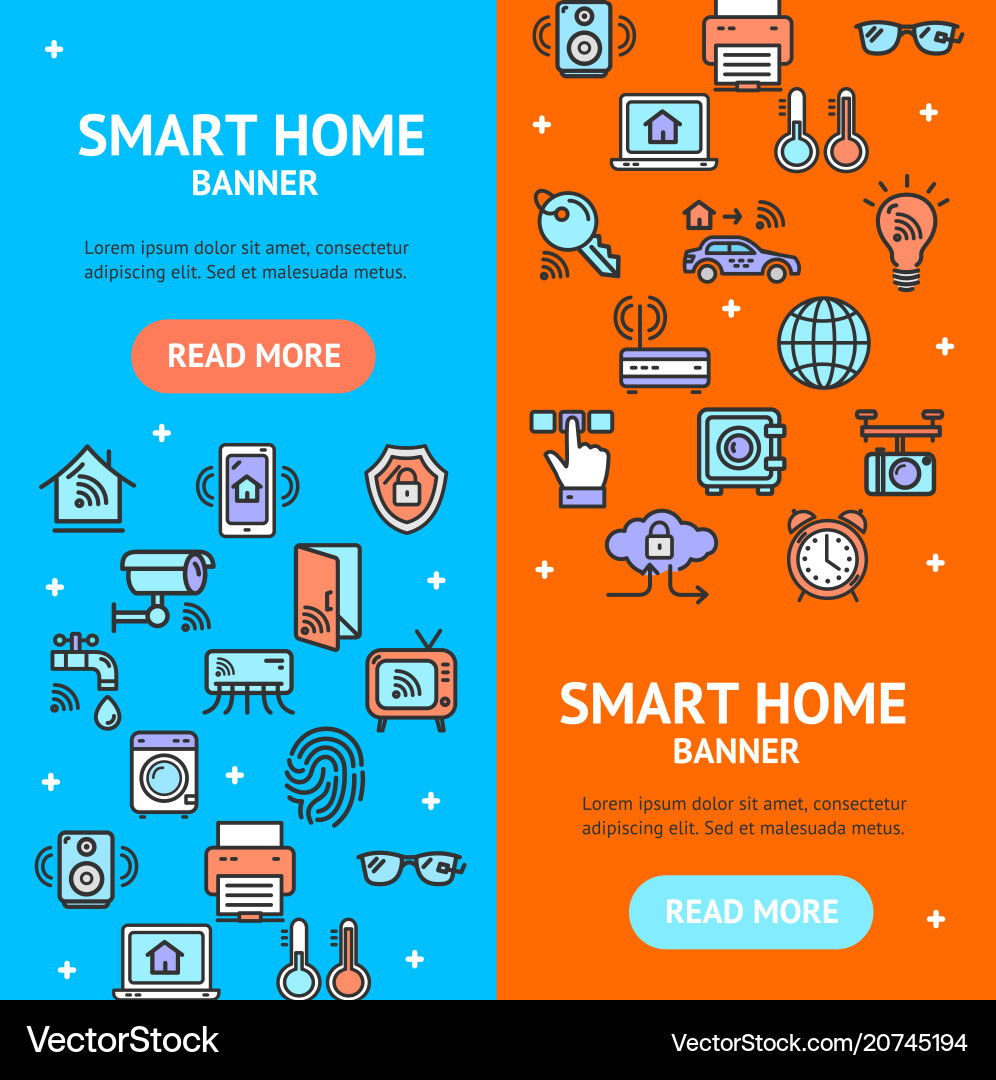Smart home signs banner vecrtical set Royalty Free Vector