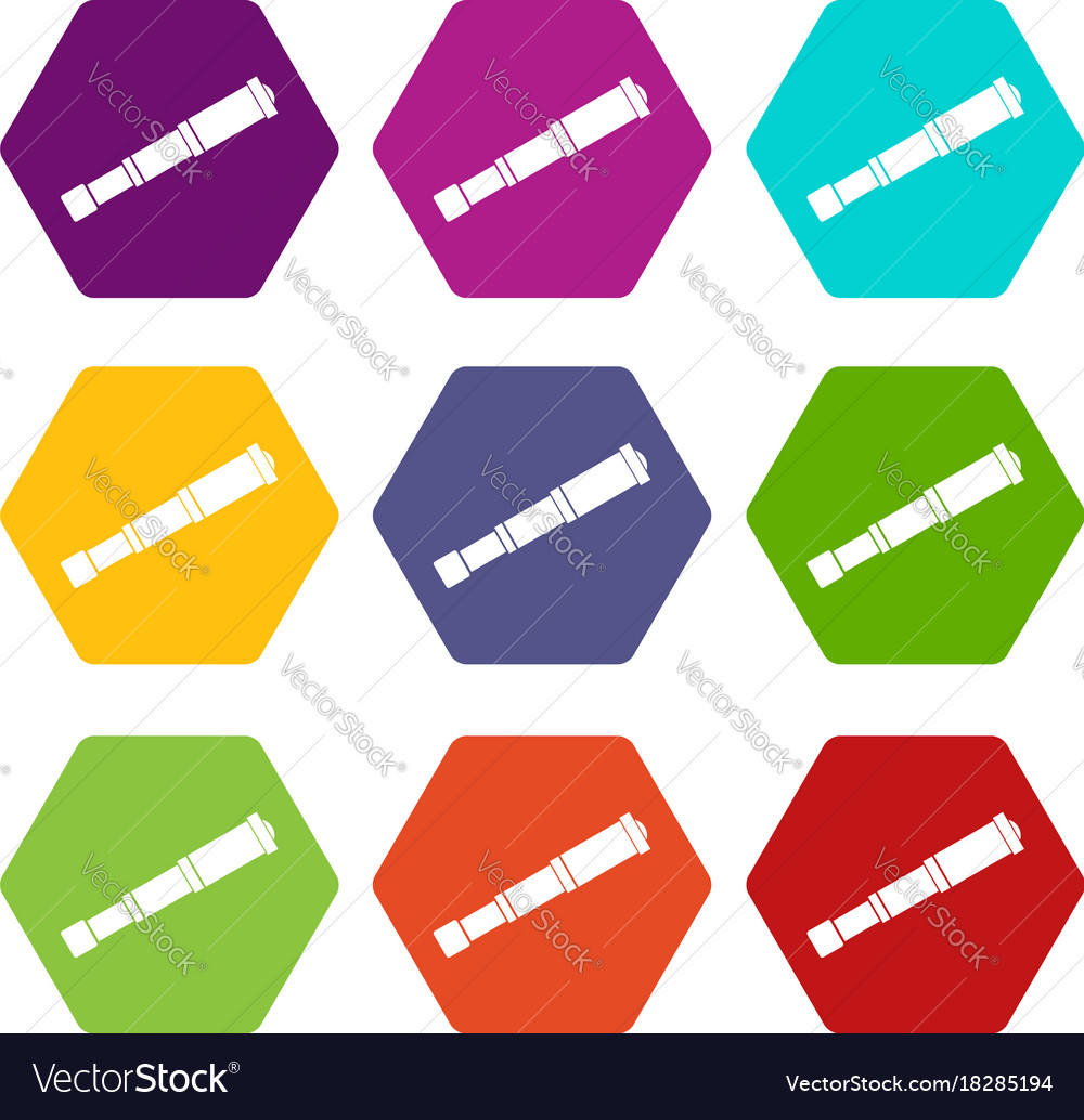 Spyglass icon set color hexahedron Royalty Free Vector Image