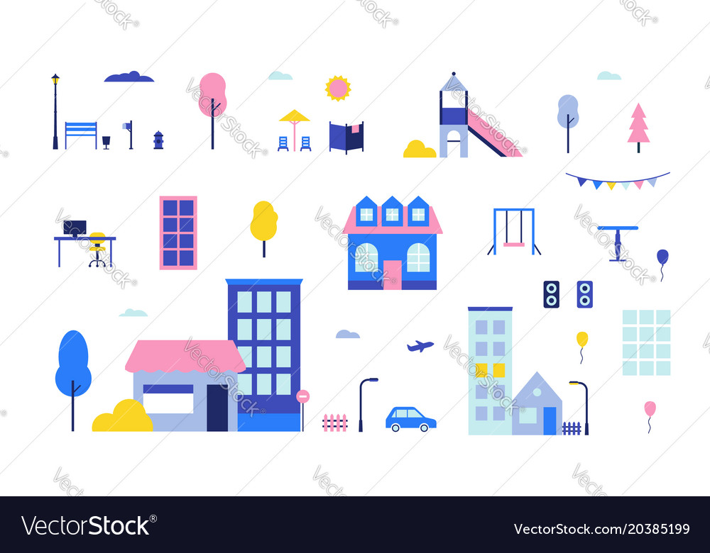City elements - flat design style set of isolated Vector Image City elements - flat design style set of isolated Vector Image