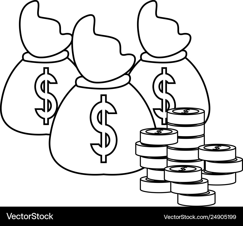 Money bags coins Royalty Free Vector Image - VectorStock