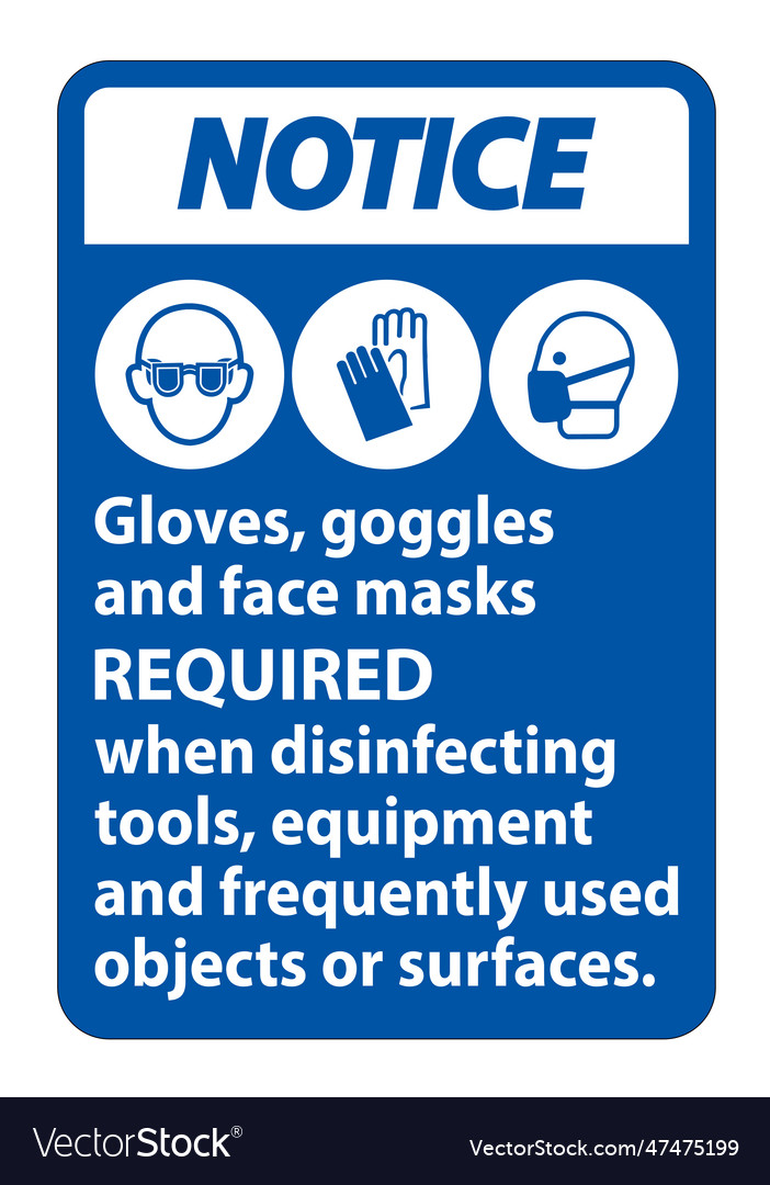 Notice glovesgogglesand face masks required sign Vector Image