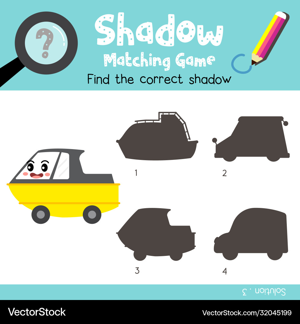 Shadow matching game amphibious vehicle side view Vector Image