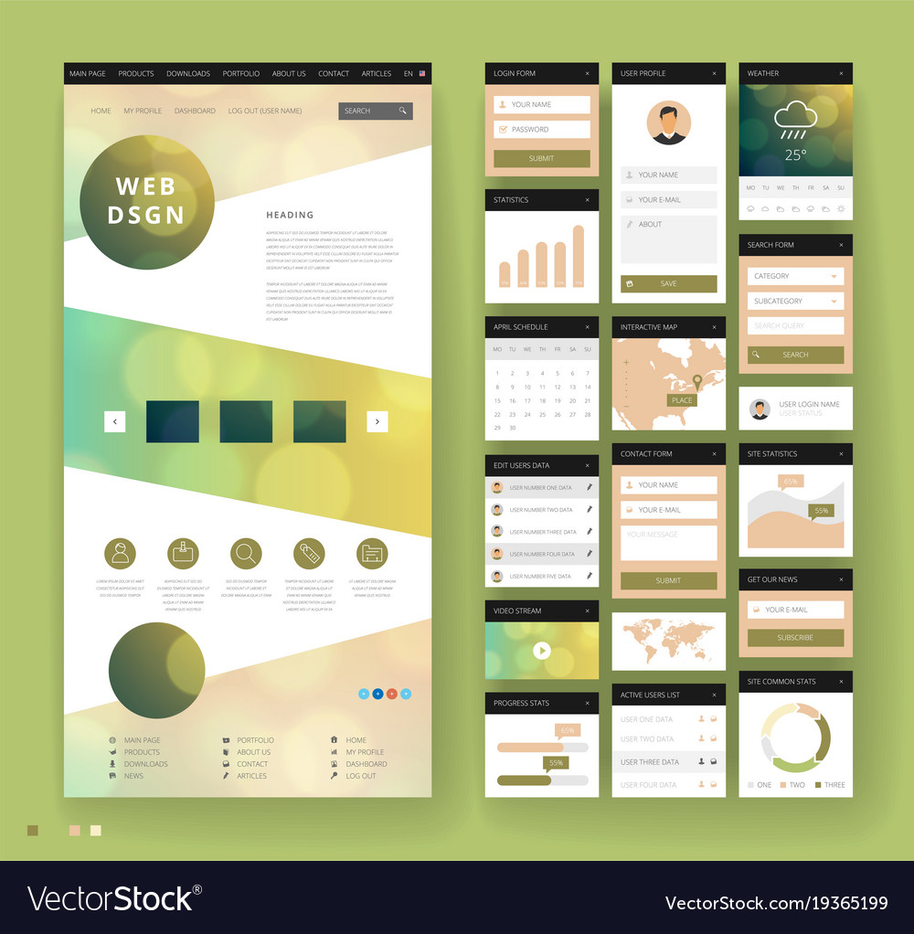 Website template design with interface elements Vector Image