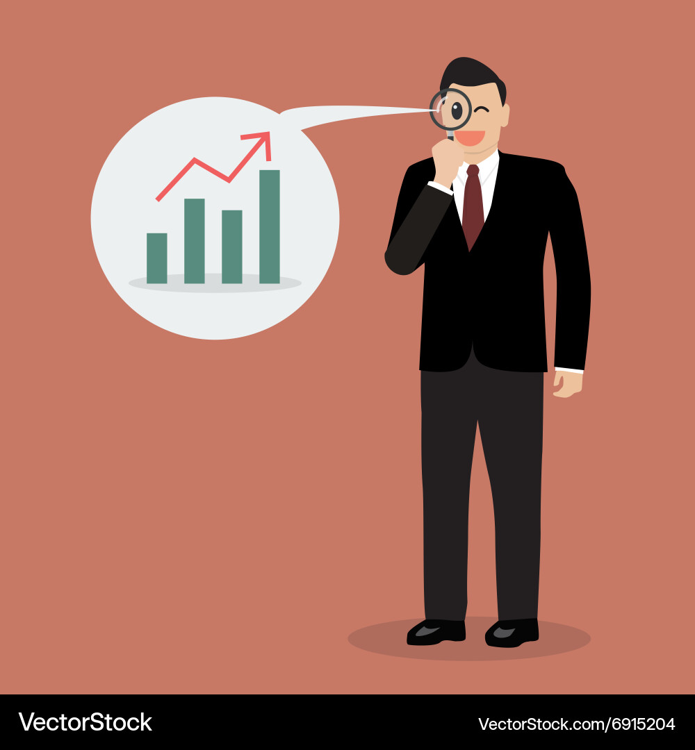 Businessman looking through a magnifying glass Vector Image