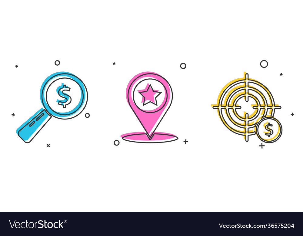 Set magnifying glass and dollar map pointer Vector Image Set magnifying glass and dollar map pointer Vector Image