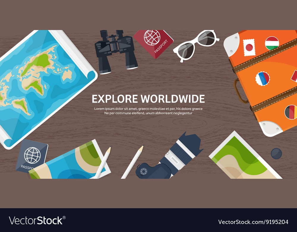 Travel and tourism flat style world earth map Vector Image Travel and tourism flat style world earth map Vector Image