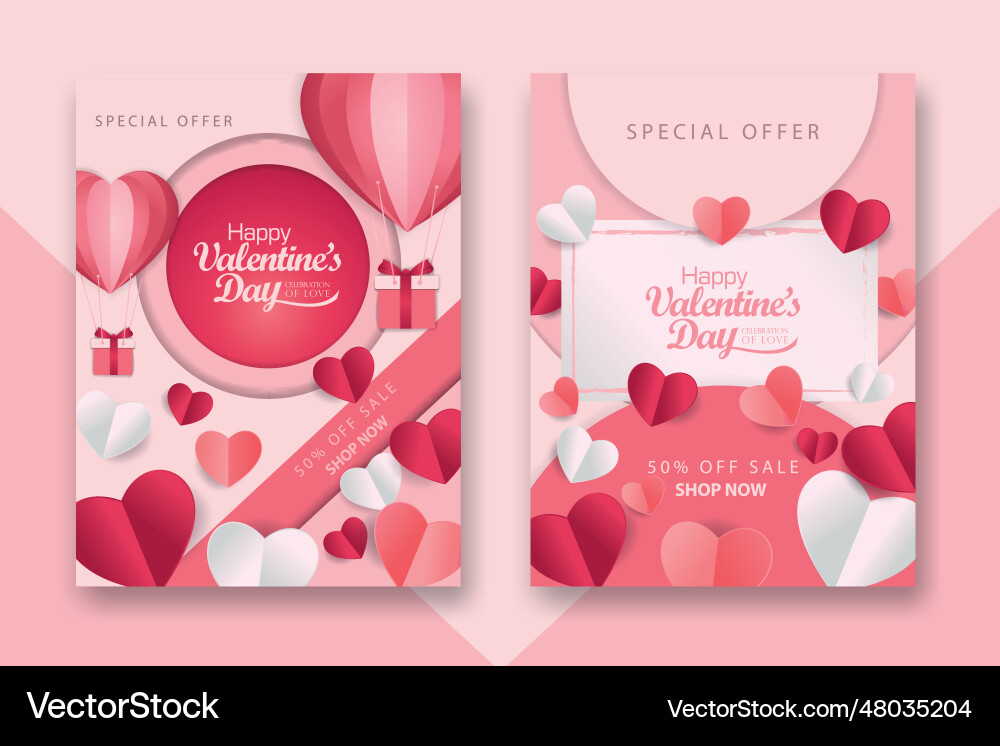 Valentines day concept posters set with red 3d Vector Image