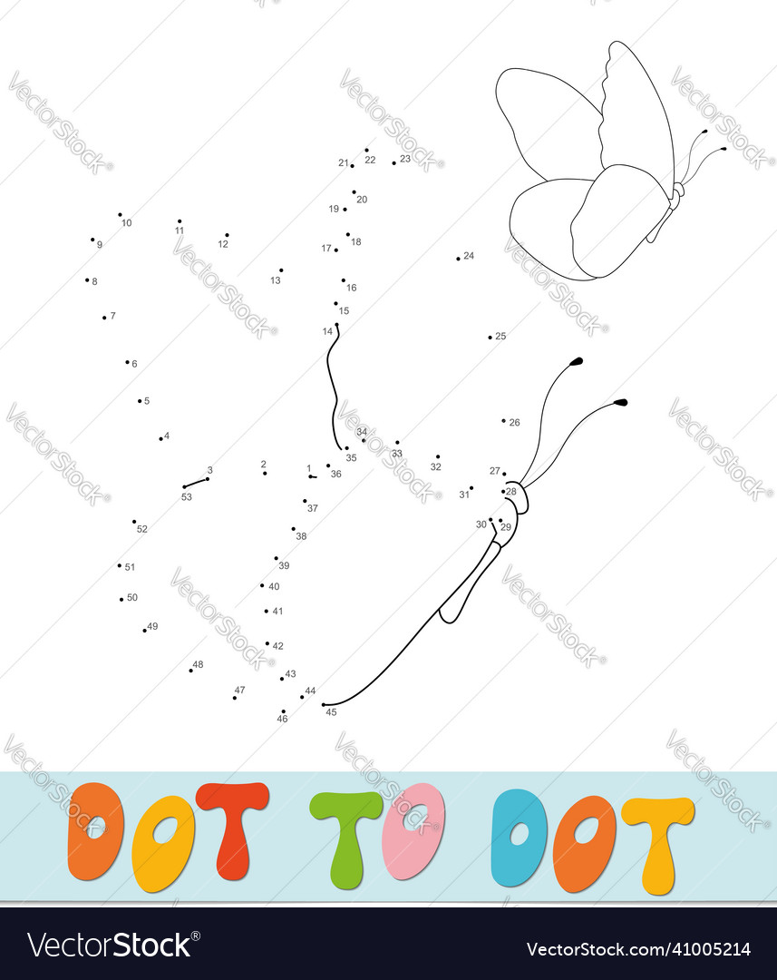 Butterfly dot to dot puzzle for children connect Vector Image