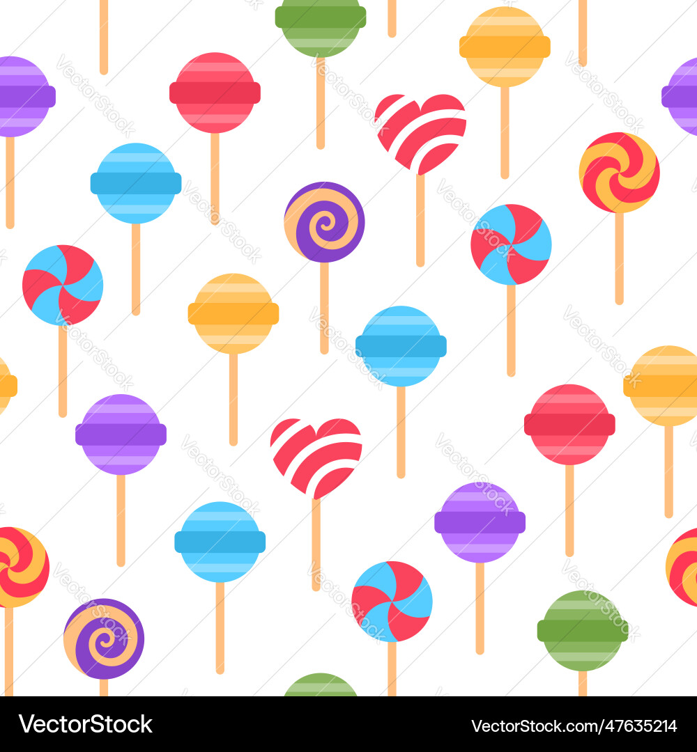 Colorful lollipop seamless pattern on yellow Vector Image