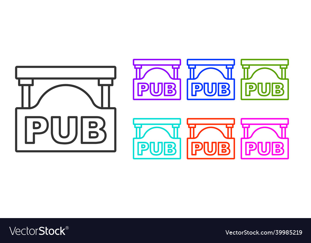 Black line street signboard with inscription pub Vector Image Black line street signboard with inscription pub Vector Image