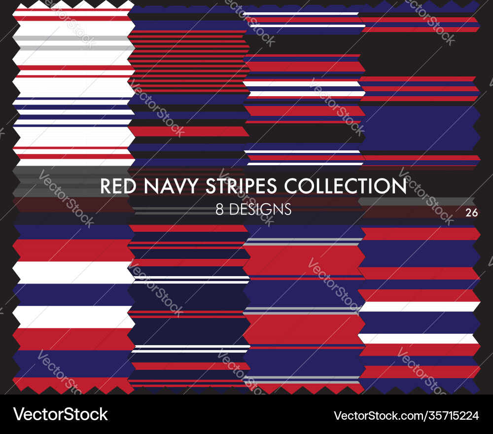 Red navy stripe seamless pattern collection Vector Image
