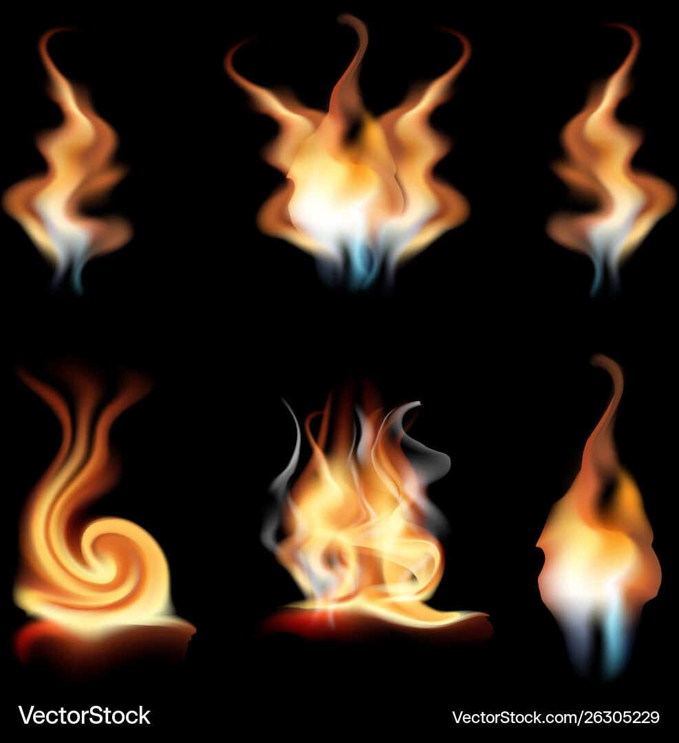 Realistic fire flames collection isolated Vector Image