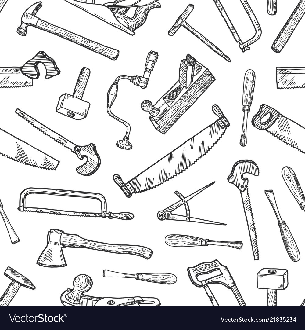 Hand drawn carpentry elements pattern Royalty Free Vector