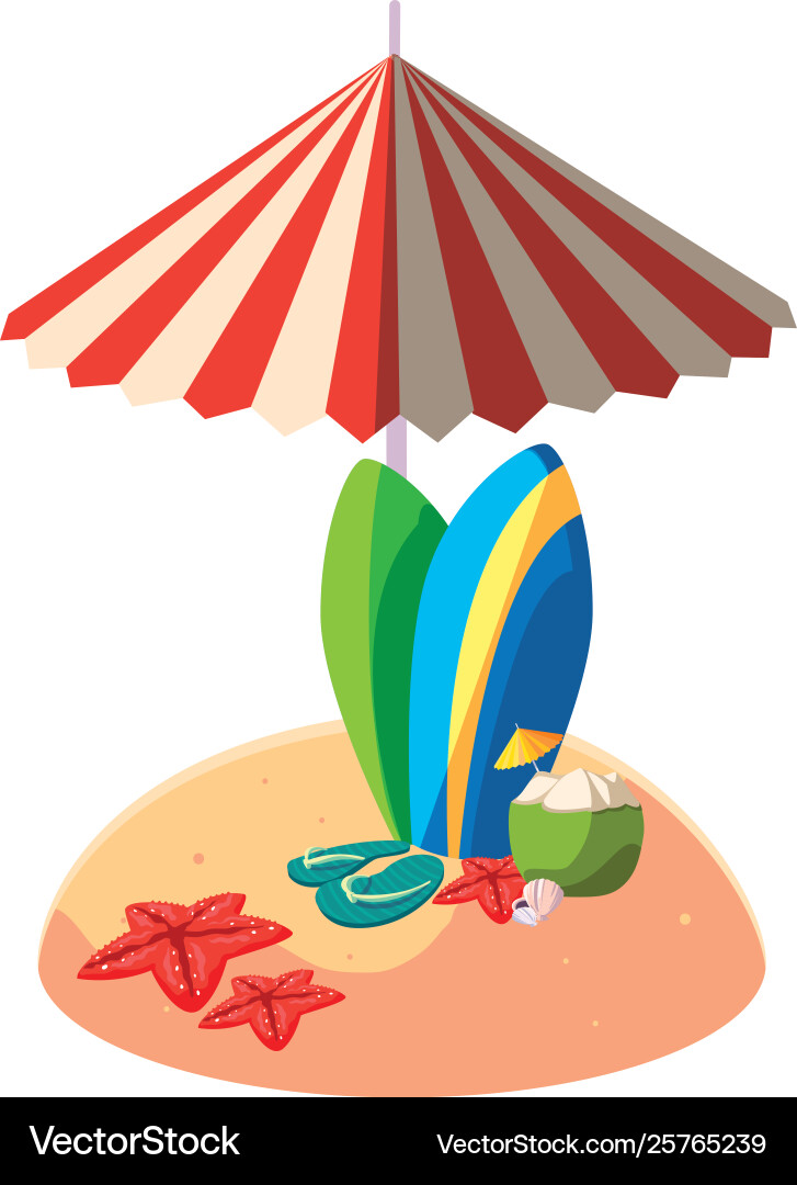 Summer sand beach with umbrella and surfboards Vector Image