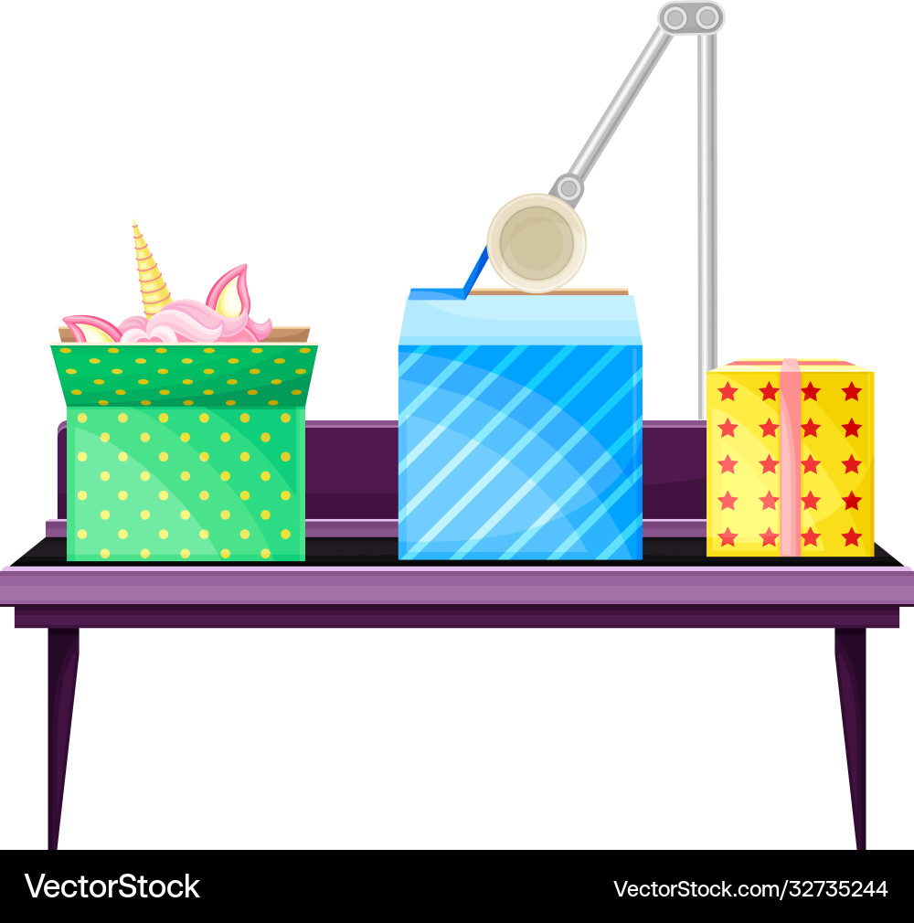 Gift production and wrapping with carton boxes Vector Image
