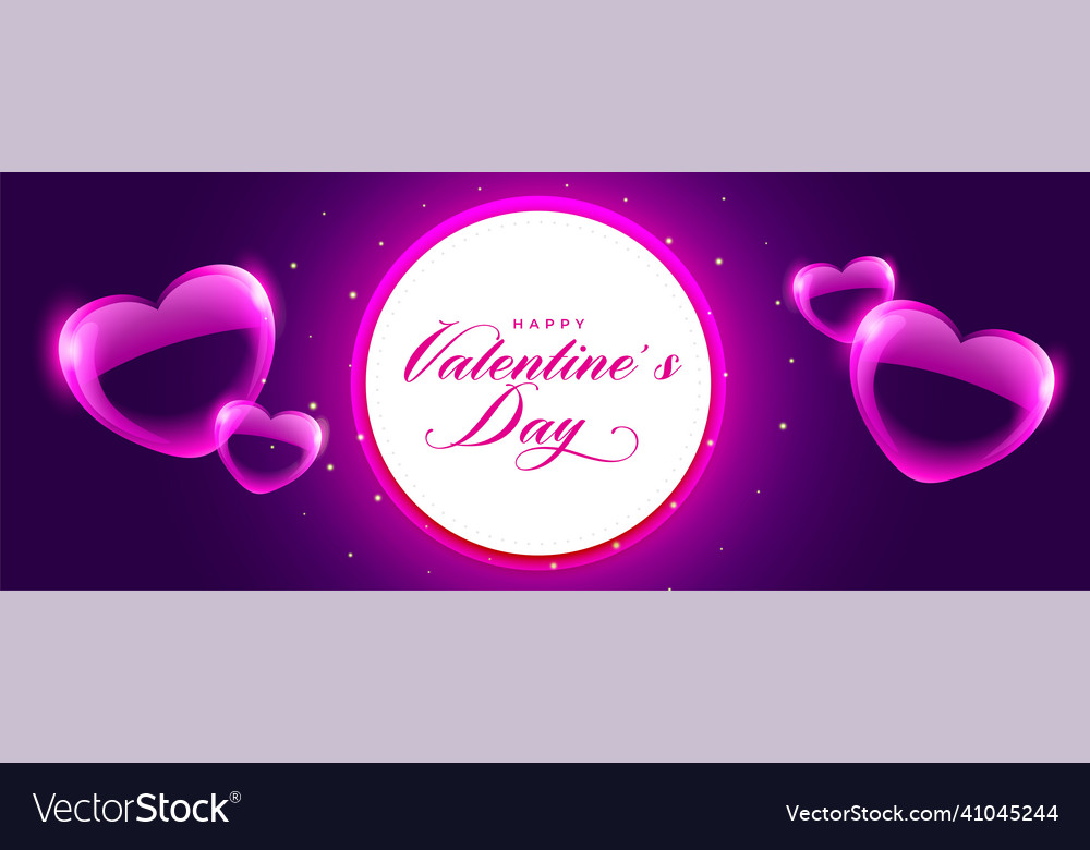 Purple valentines day banner with bubble hearts Vector Image