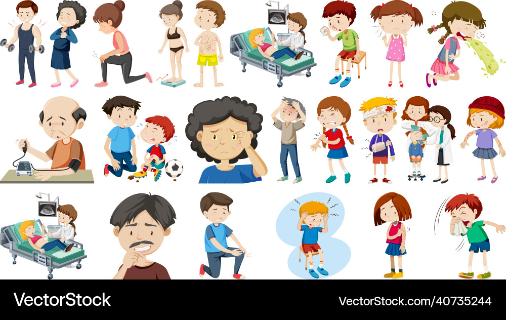 Set of sick people with different symptoms Vector Image