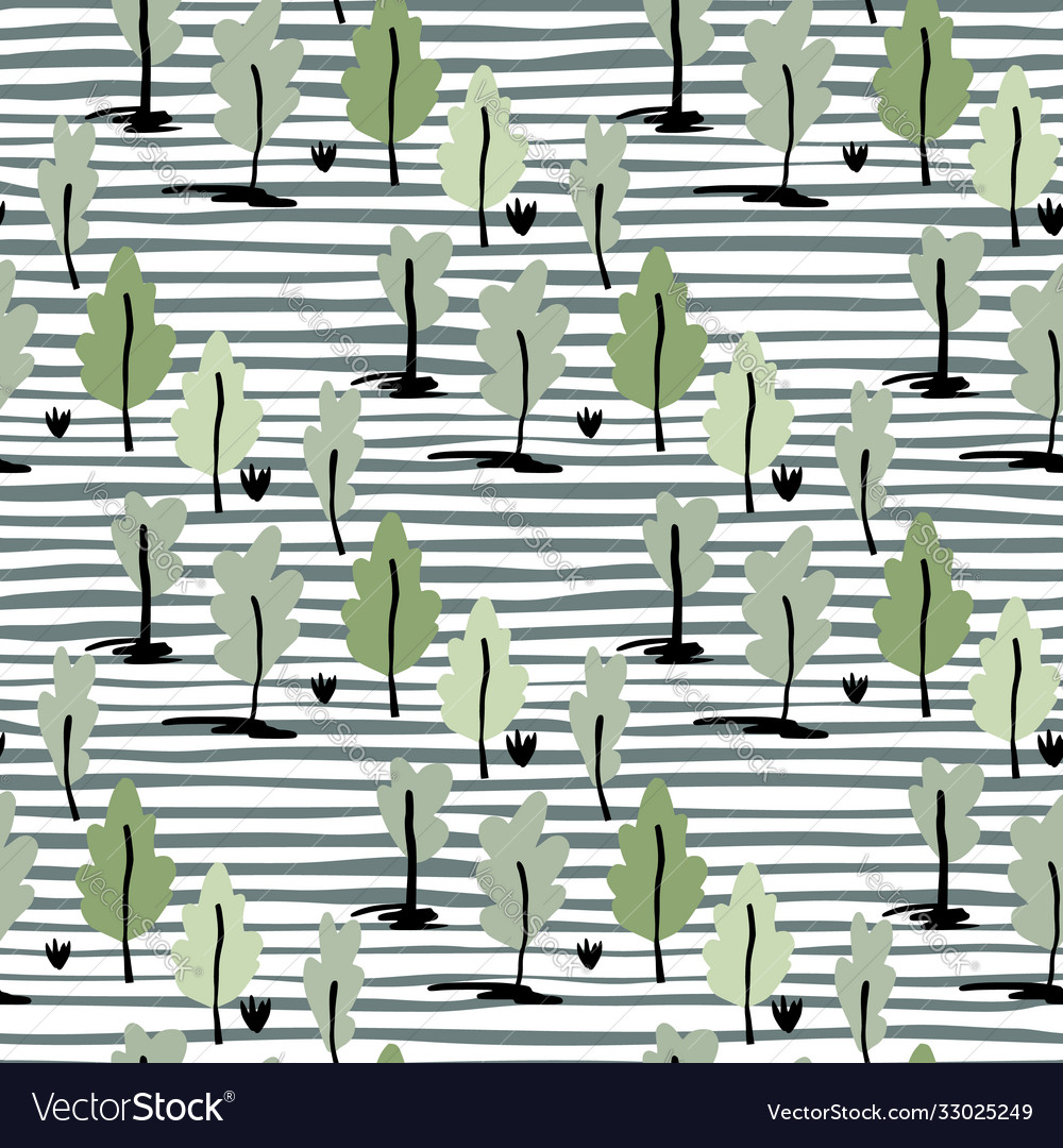 Botanic seamless doodle pattern with tree Vector Image