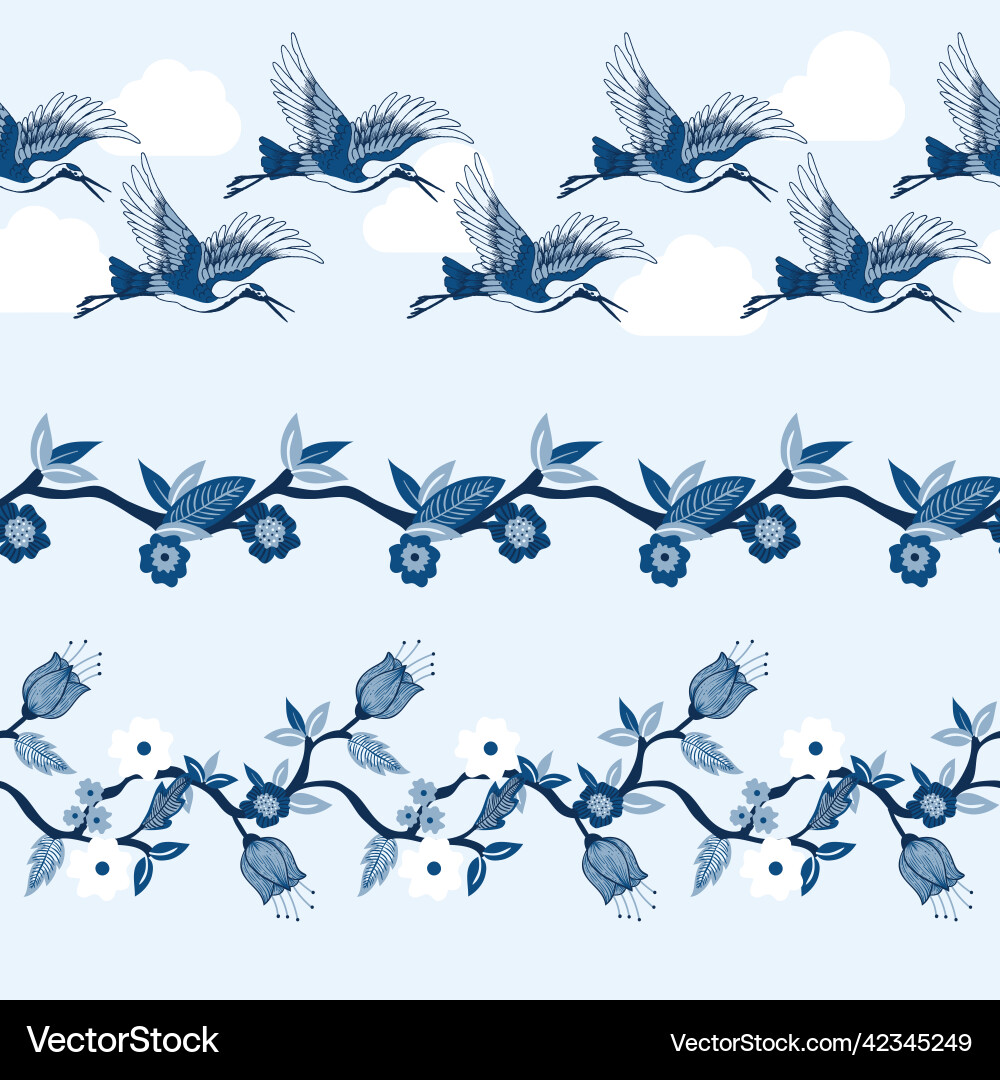 Classic blue oriental seamless borders set Vector Image