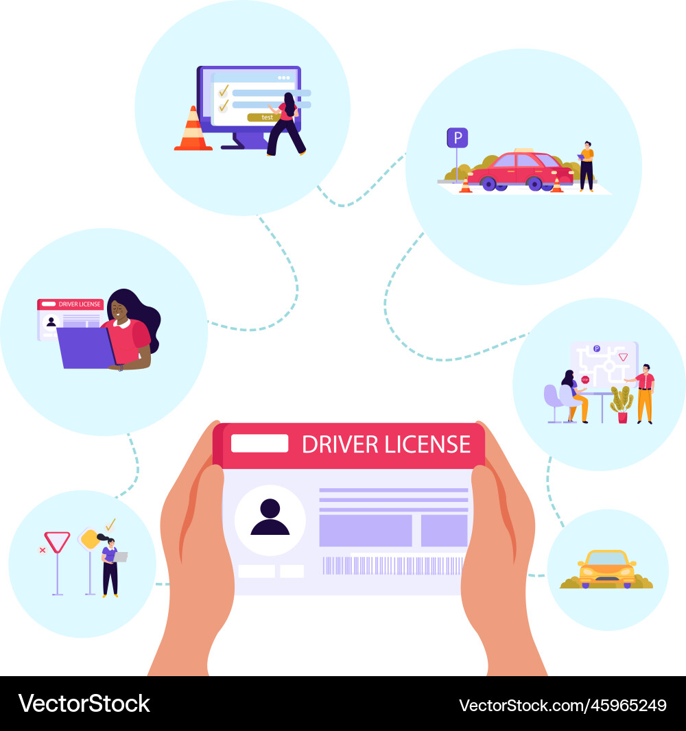 Driving school flat colored infographic Royalty Free Vector