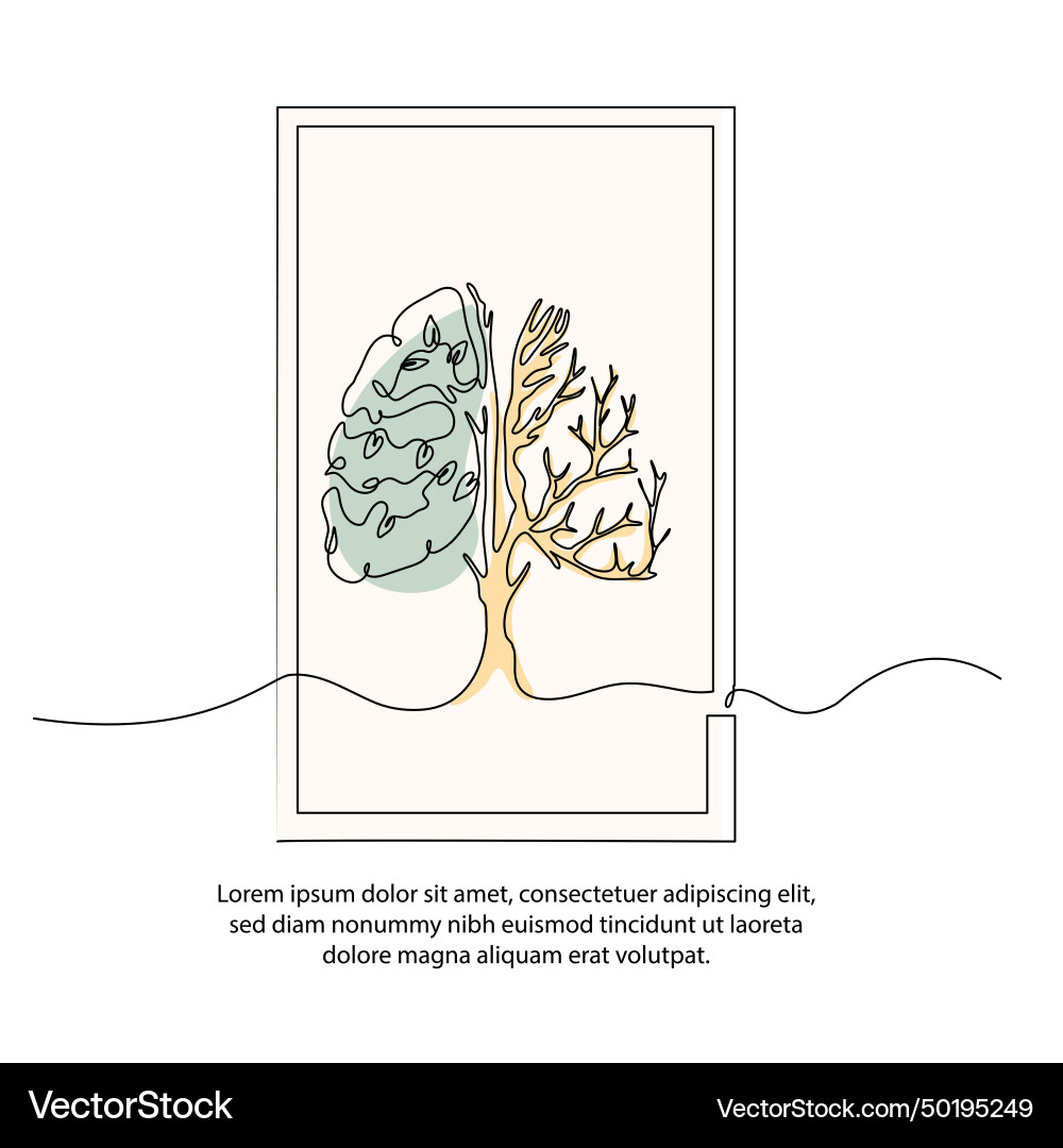 One line lung tree poster drawing Royalty Free Vector Image