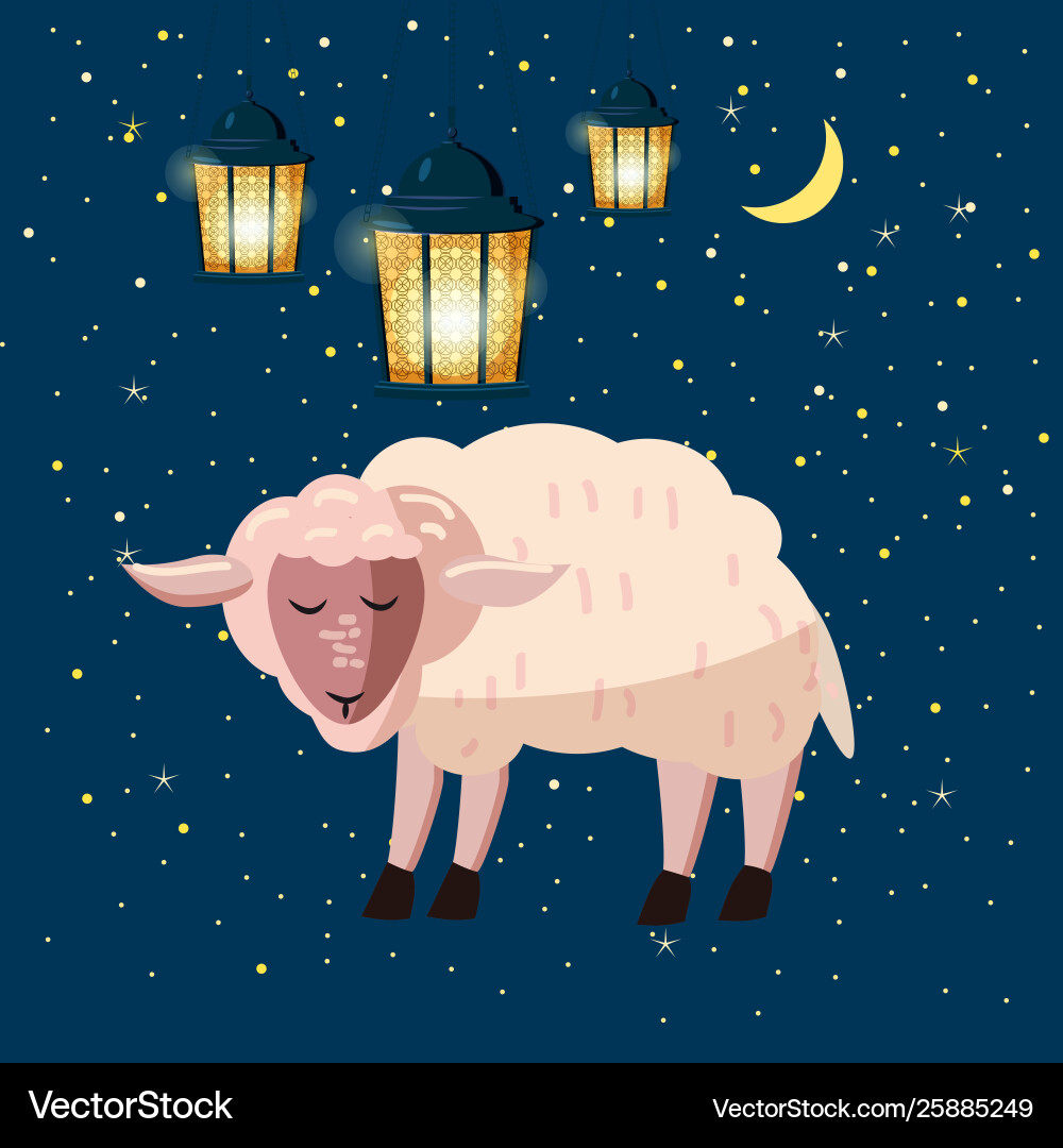 Sheep sleeping lights stars moon cartoon style Vector Image