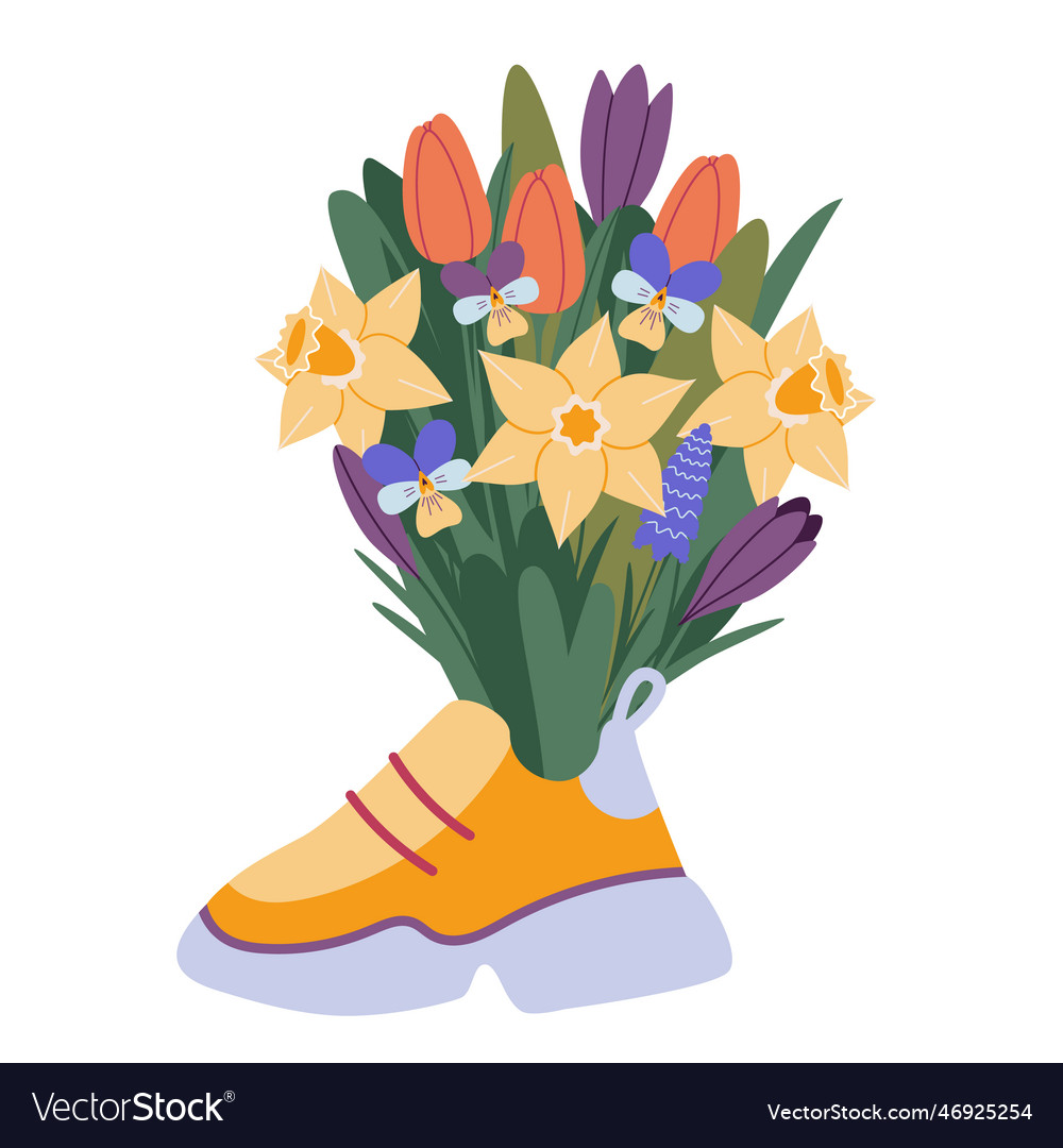 Bouquet of spring flowers with daffodils Vector Image
