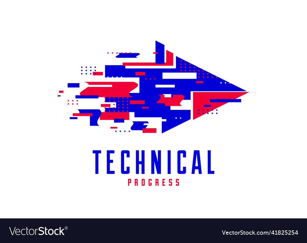 Glitch arrow logo symbolizes technical Royalty Free Vector
