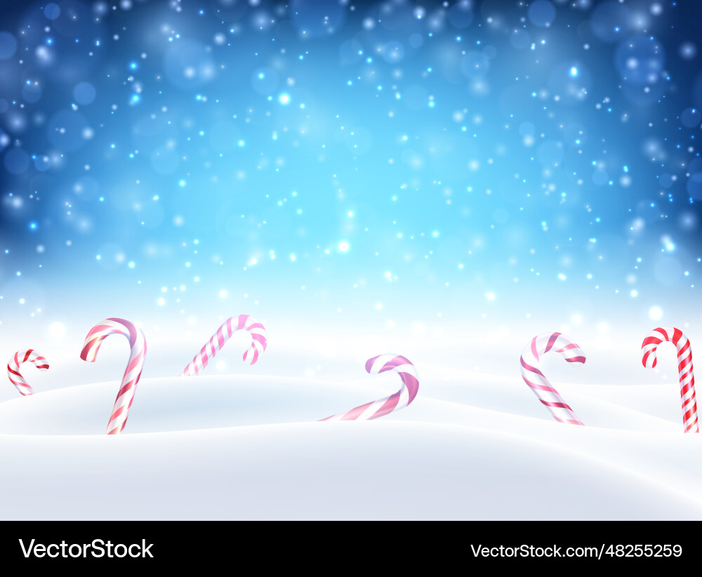 Christmas candy canes on snowy background Vector Image