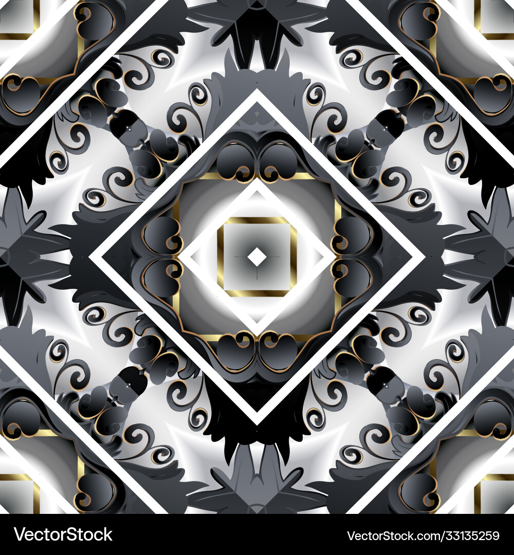 Floral paisley black and silver seamless pattern Vector Image