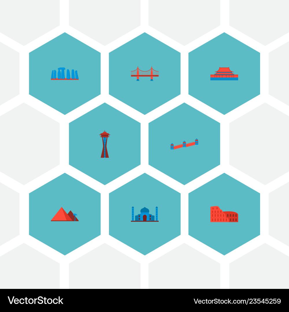 Set landmarks icons flat style symbols Royalty Free Vector