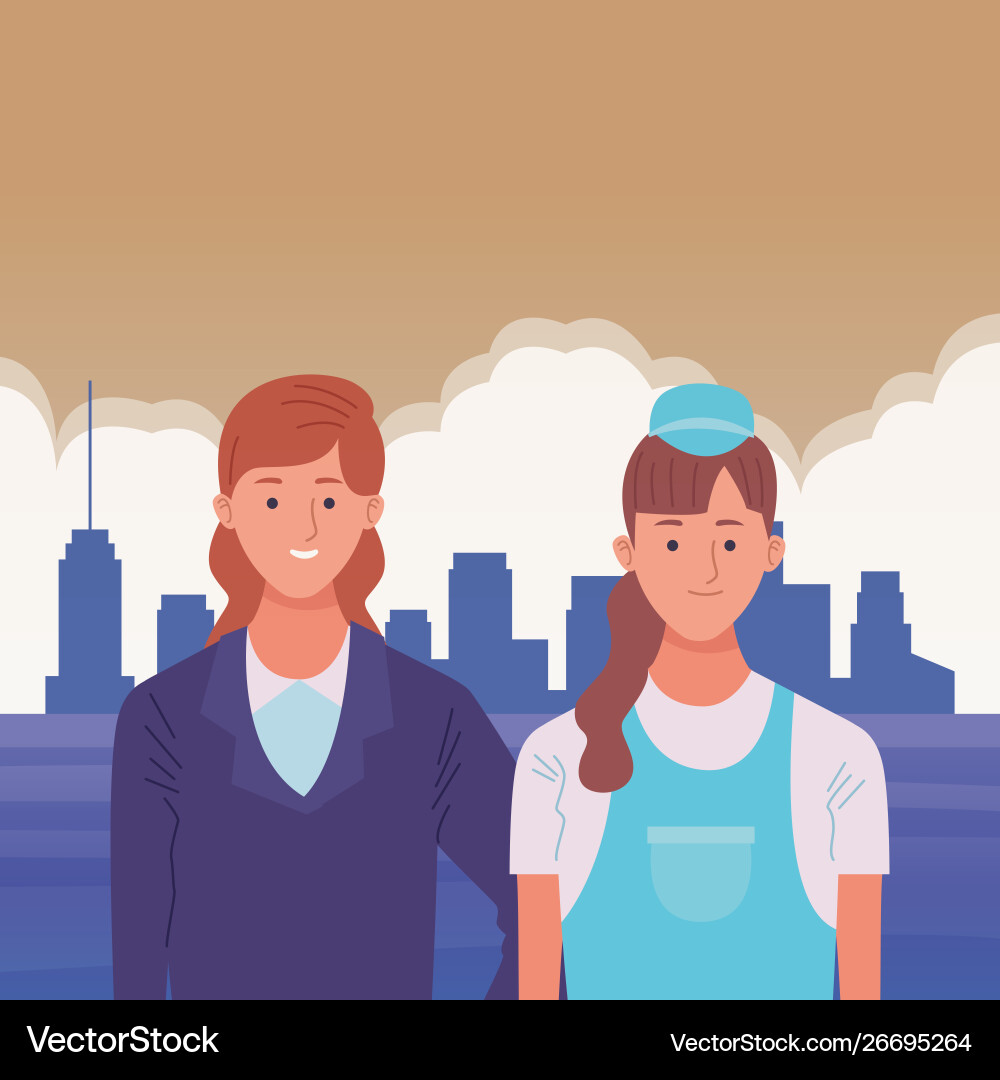 Professionals workers couple smiling cartoons Vector Image