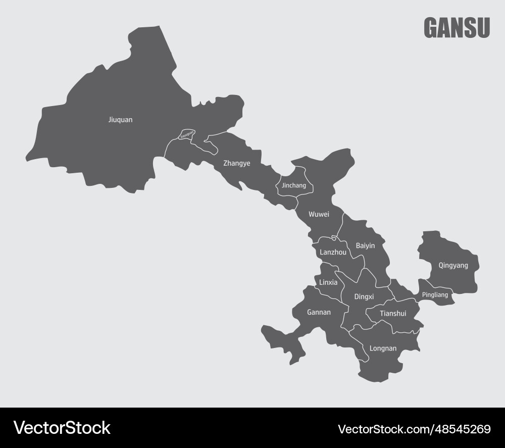 Gansu administrative map Royalty Free Vector Image